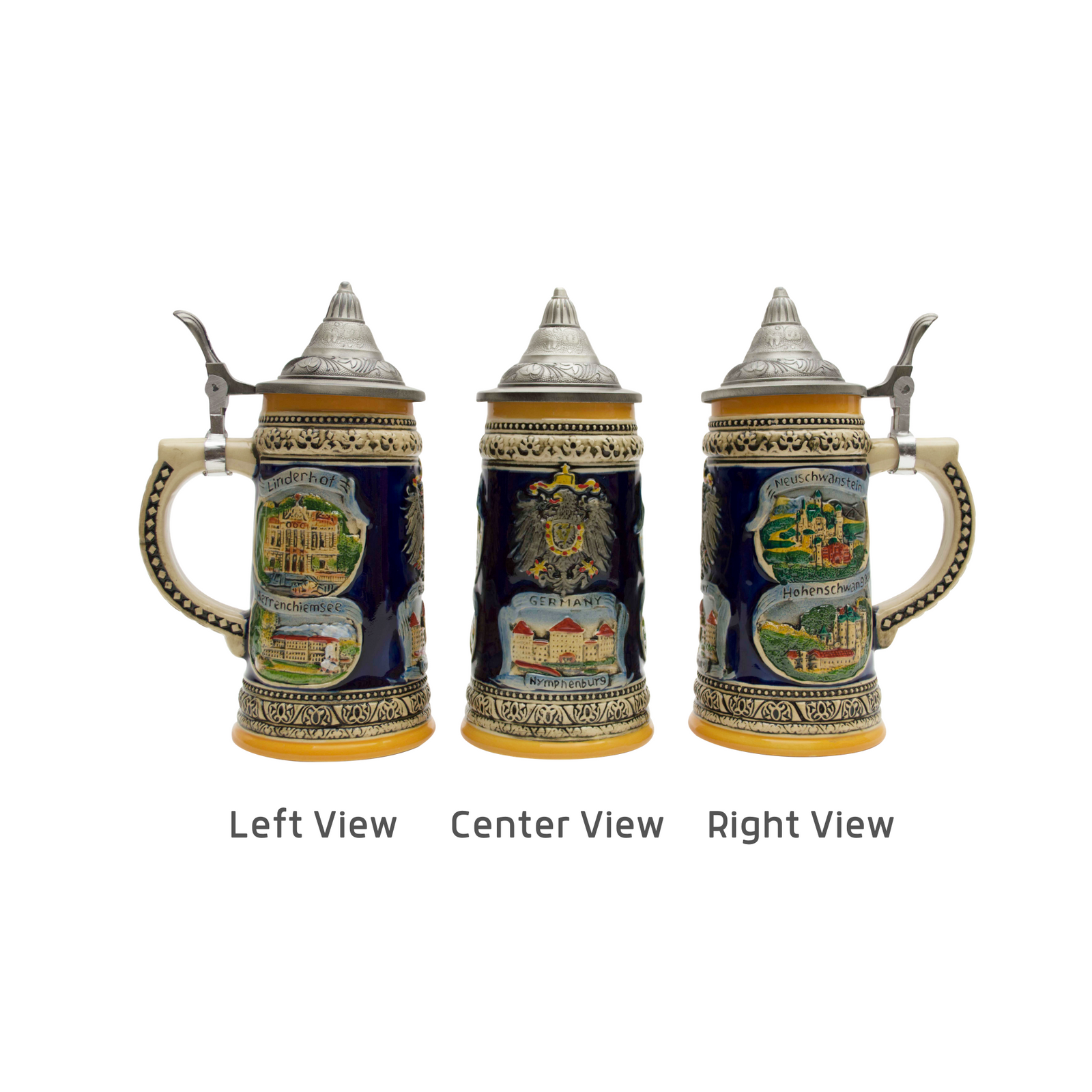 German Gift Outlet Engraved Beer Stein German Landmarks Metal Lid ...